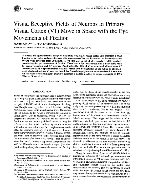 Pdf Visual Receptive Fields Of Neurons In Primary Visual Cortex V1