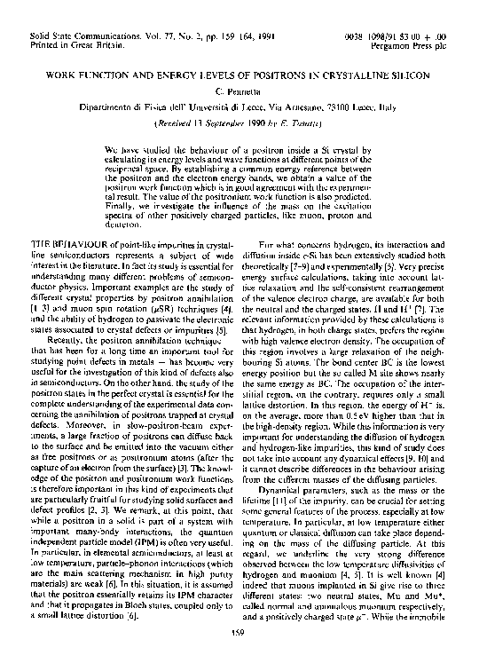 (PDF) Work function and energy levels of positrons in elemental ...