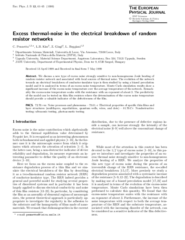 (PDF) Excess thermal-noise in the electrical breakdown of random ...