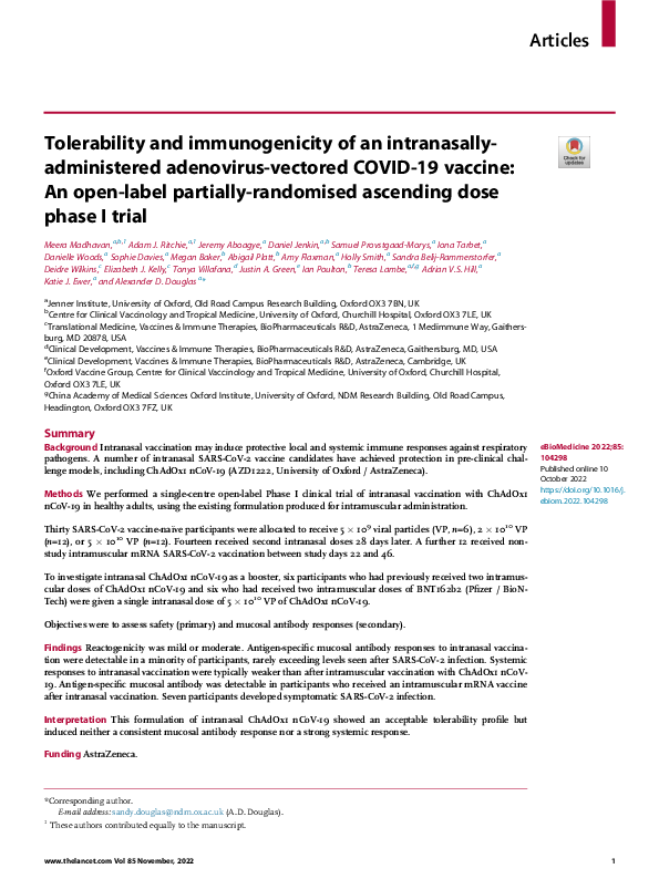 (PDF) Tolerability and immunogenicity of an intranasally-administered ...