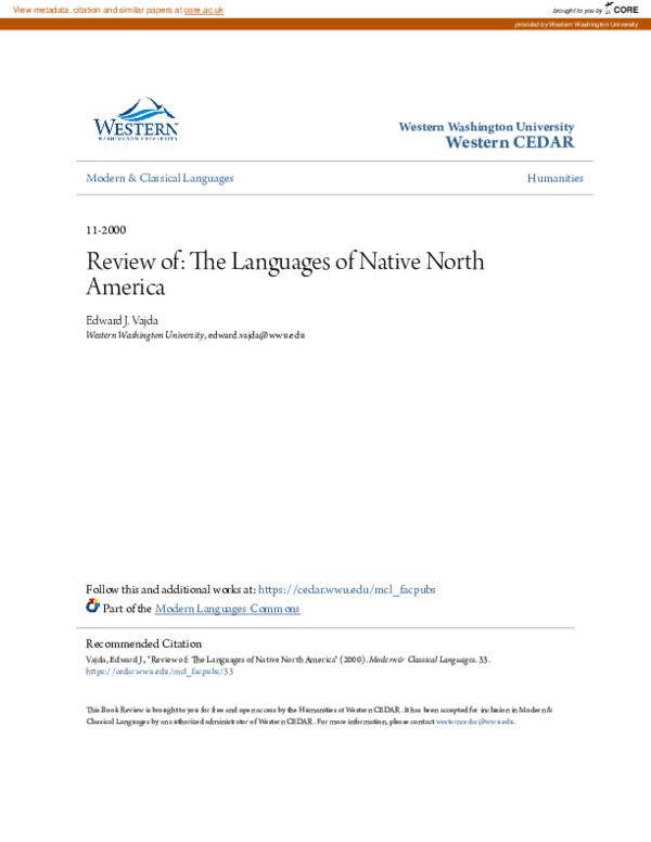 (PDF) Review of: The Languages of Native North America