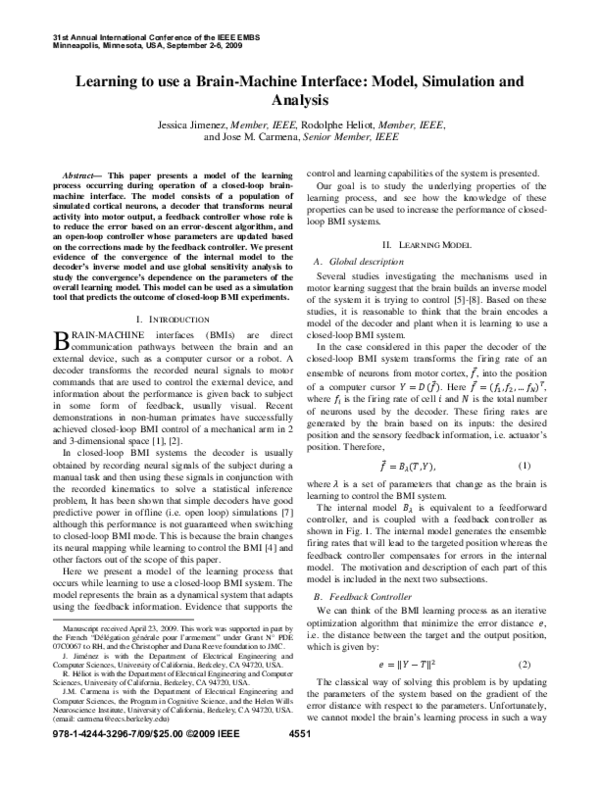 Pdf Learning To Use A Brain Machine Interface Model Simulation And