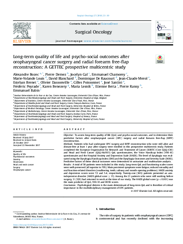 (PDF) Long-term quality of life and psycho-social outcomes after ...