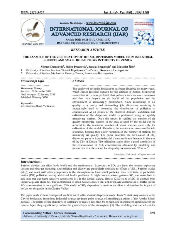 (PDF) The Example of the Verification of the SO2 Dispersion Model from ...
