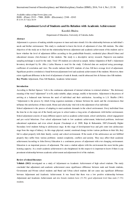 (PDF) Adjustment Level of Students and Its Relation with Academic ...