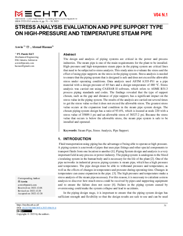 (PDF) Stress Analysis Evaluation and Pipe Support Type on High-Pressure ...
