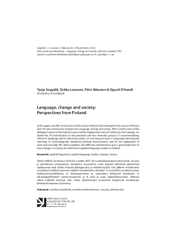 (PDF) Language, change and society: Perspectives from Finland