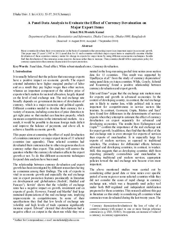 (PDF) A Panel Data Analysis to Evaluate the Effect of Currency ...