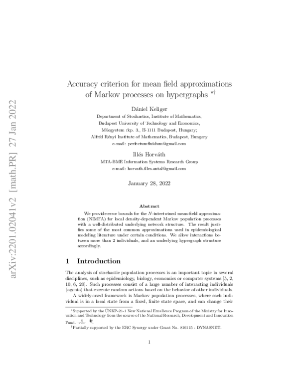 (PDF) Accuracy Criterion for Mean Field Approximations of Markov Processes on Hypergraphs