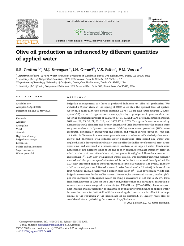 (PDF) Olive oil production as influenced by different quantities of applied water