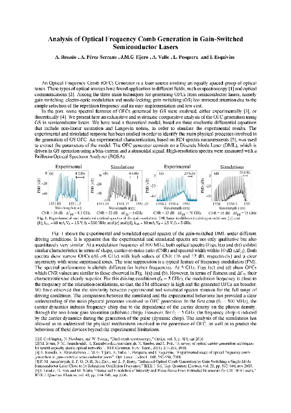 (PDF) Analysis of Optical Frequency Comb Generation in Gain-Switched Semiconductor Lasers