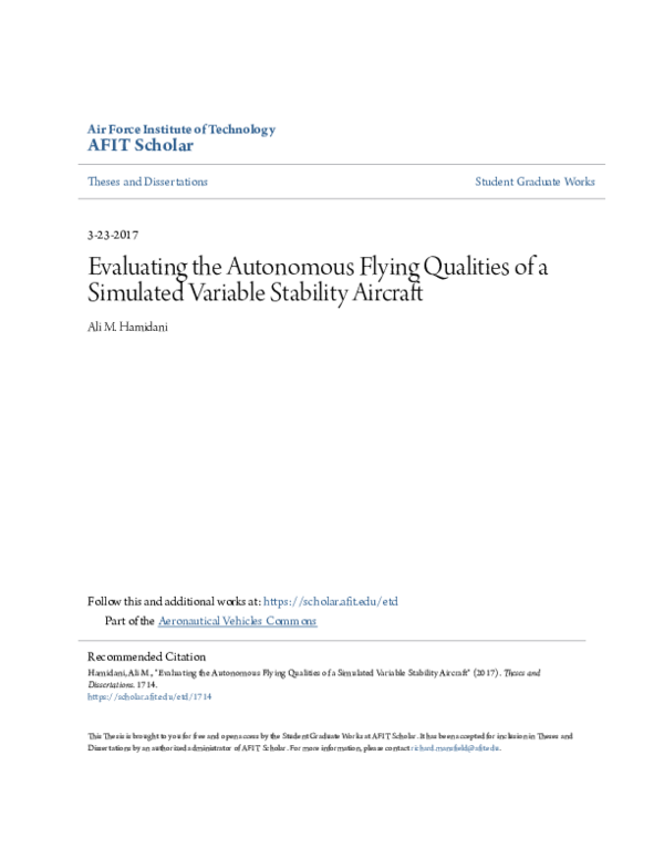 (PDF) Evaluating the Autonomous Flying Qualities of a Simulated Variable Stability Aircraft