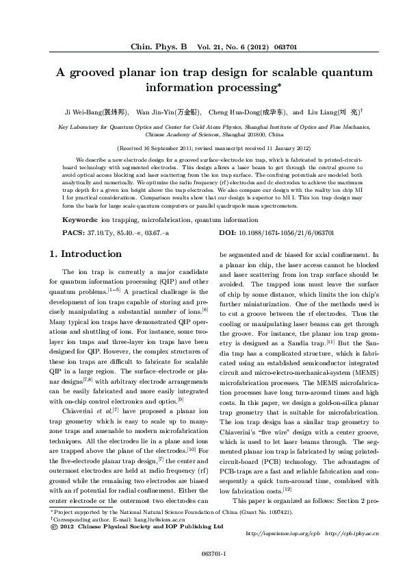 (PDF) A grooved planar ion trap design for scalable quantum information processing