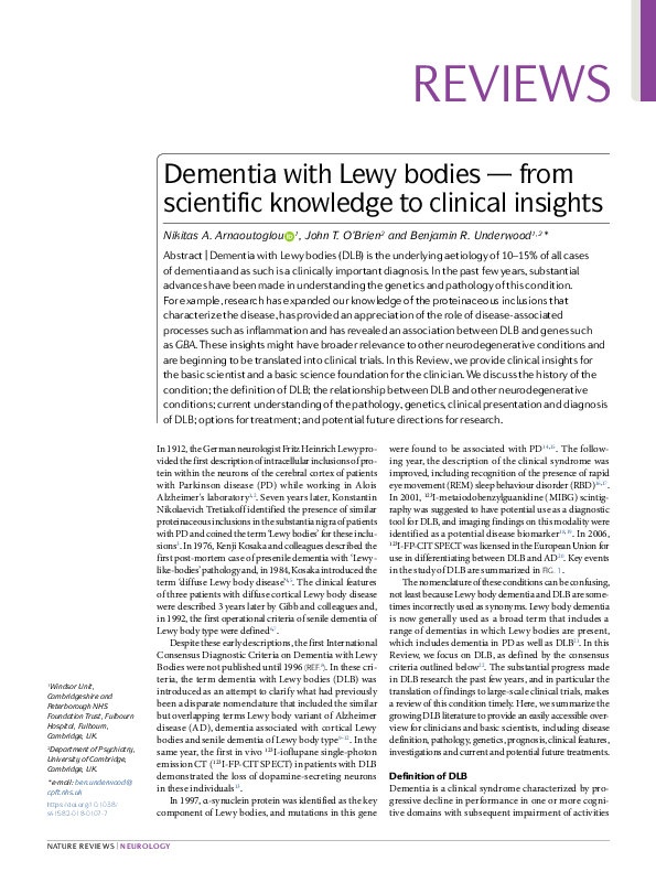 (PDF) Dementia with Lewy bodies — from scientific knowledge to clinical ...