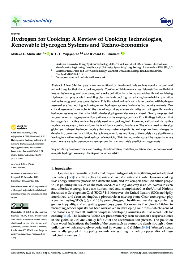 (PDF) Hydrogen for Cooking: A Review of Cooking Technologies, Renewable ...