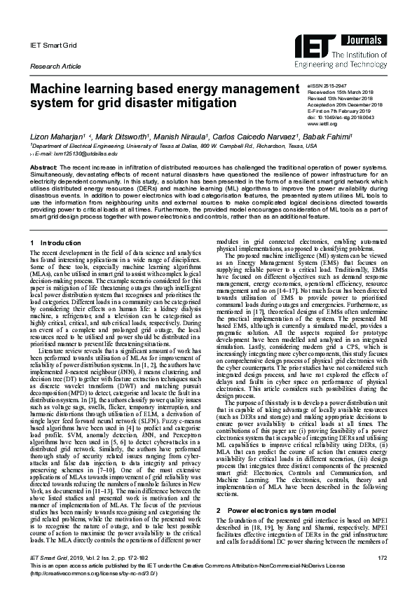 (PDF) Machine learning based energy management system for grid disaster mitigation | manish ...