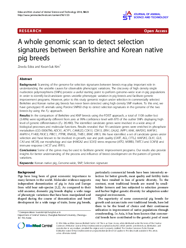 Pdf A Whole Genomic Scan To Detect Selection Signatures Between