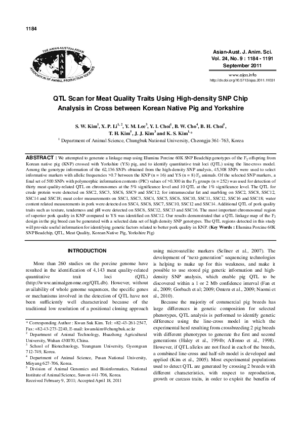 (PDF) QTL Scan for Meat Quality Traits Using High-density SNP Chip ...