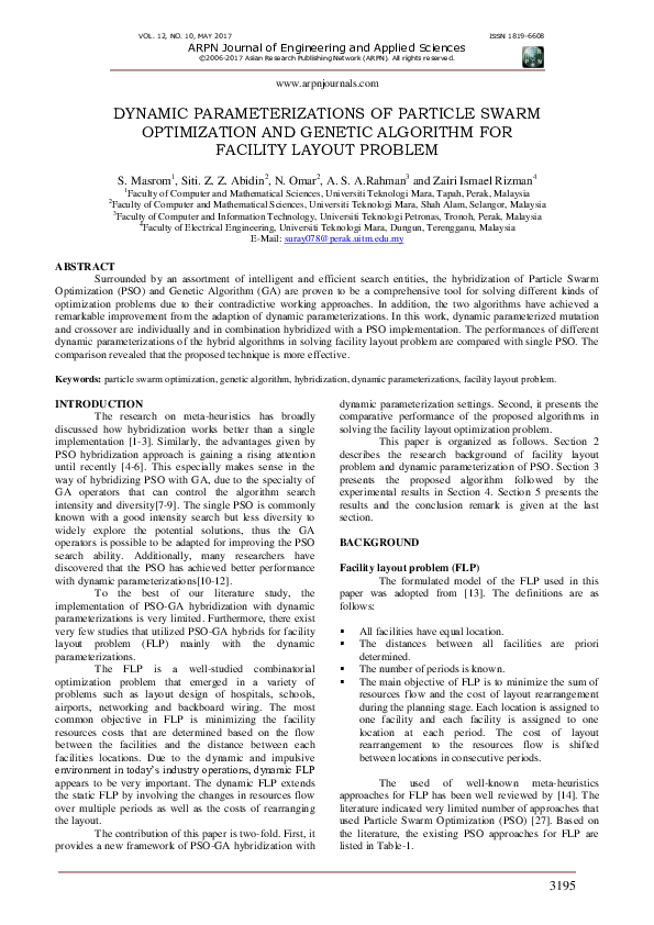 (PDF) Dynamic parameterizations of particle swarm optimization and genetic algorithm for ...