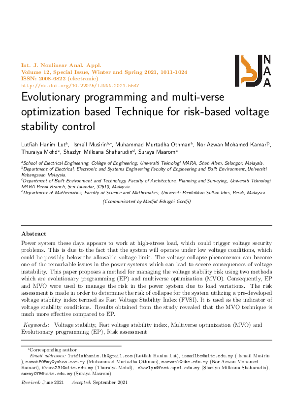(PDF) Evolutionary programming and multi-verse optimization based ...