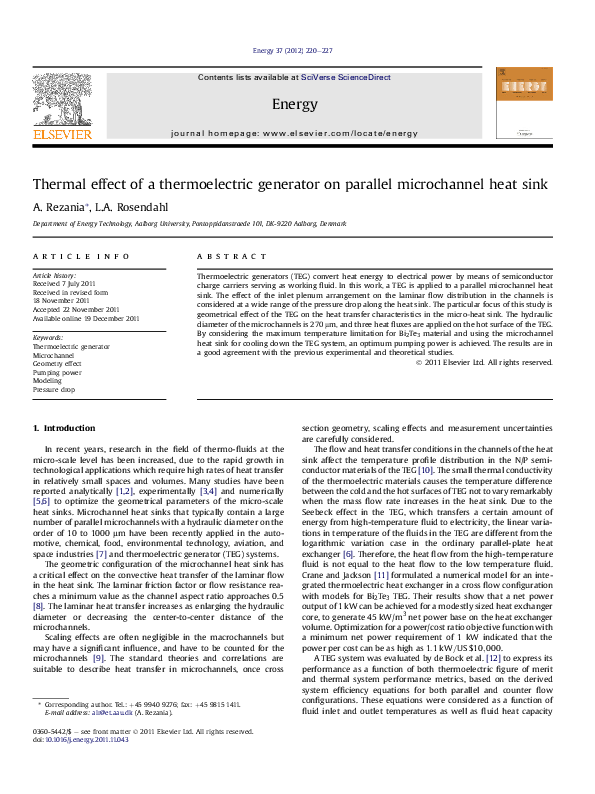 (PDF) Thermal effect of a thermoelectric generator on parallel ...