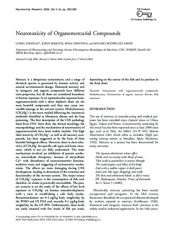 (PDF) Neurotoxicity of organomercurial compounds