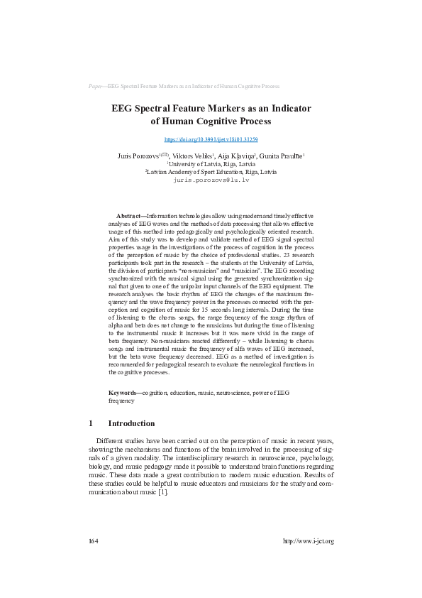 Pdf Eeg Markers Of Cognitive Processes In Music