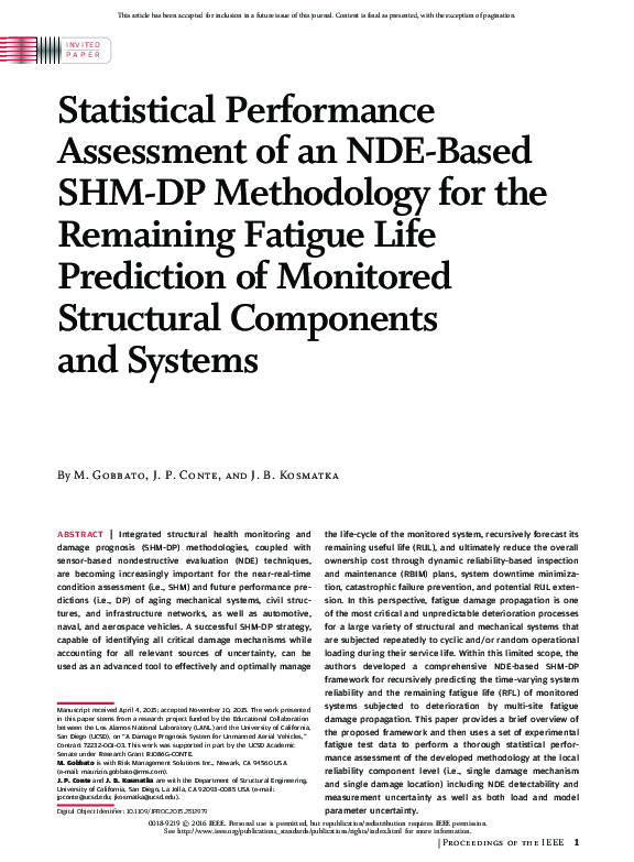 (PDF) Statistical Performance Assessment of an NDE-Based SHM-DP Methodology for the Remaining ...