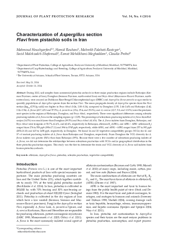 (PDF) Characterization of Aspergillus section Flavi isolated from ...