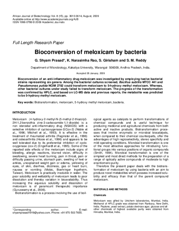 (PDF) Bioconversion of meloxicam by bacteria