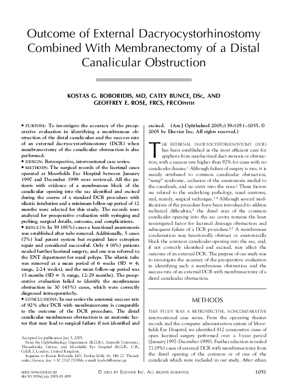 (PDF) Outcome of External Dacryocystorhinostomy Combined With ...