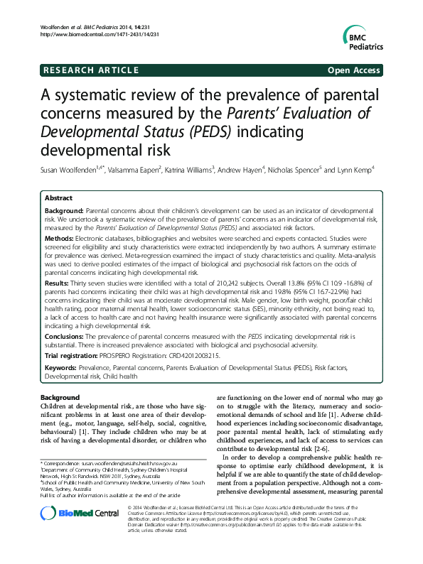 (PDF) A systematic review of the prevalence of parental concerns ...