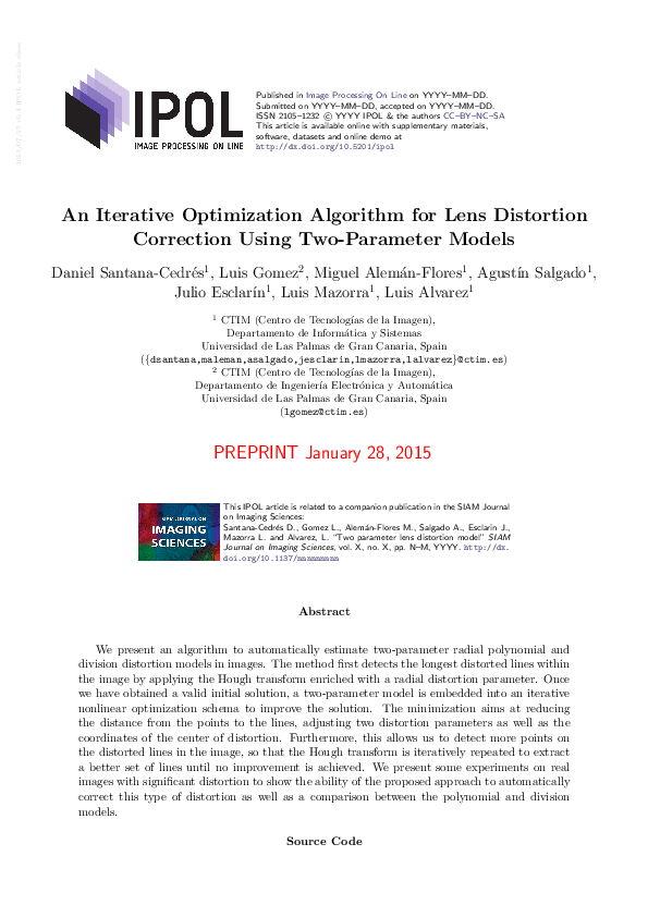 (PDF) An Iterative Optimization Algorithm for Lens Distortion Correction Using Two-Parameter Models