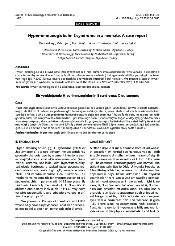 (PDF) Hyper-immunoglobulin E syndrome in a neonate: A case report