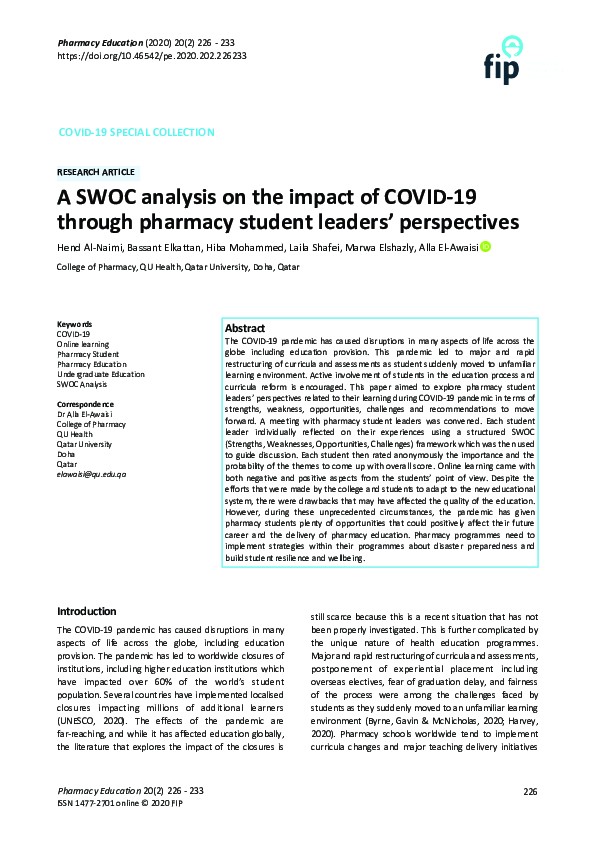 (PDF) A SWOC analysis on the impact of COVID-19 through pharmacy ...