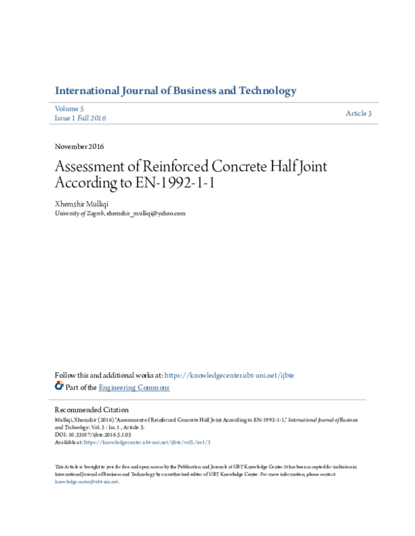 (PDF) Assessment of Reinforced Concrete Half Joint According to EN-1992-1-1