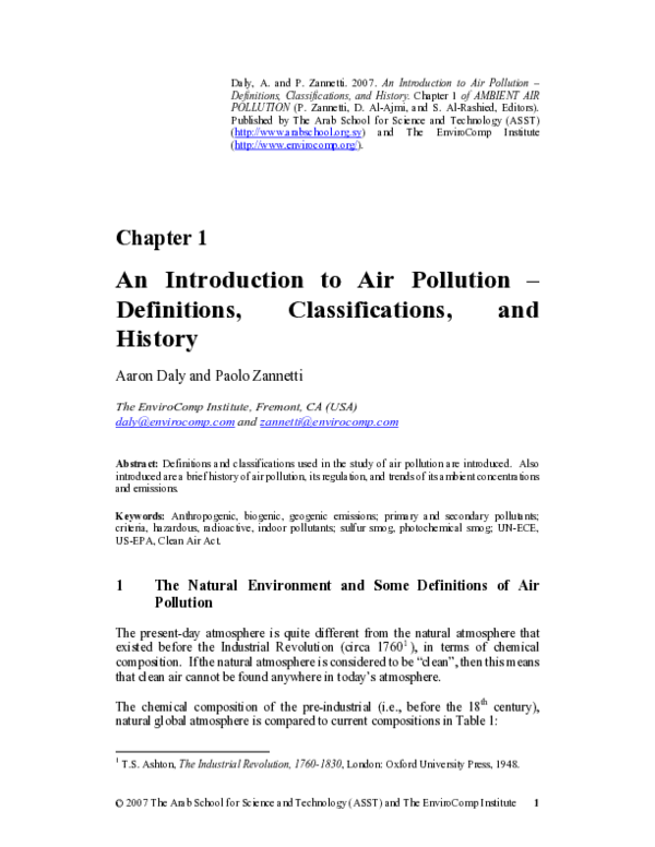 (PDF) An Introduction to Air Pollution - Definitions, Classifications ...