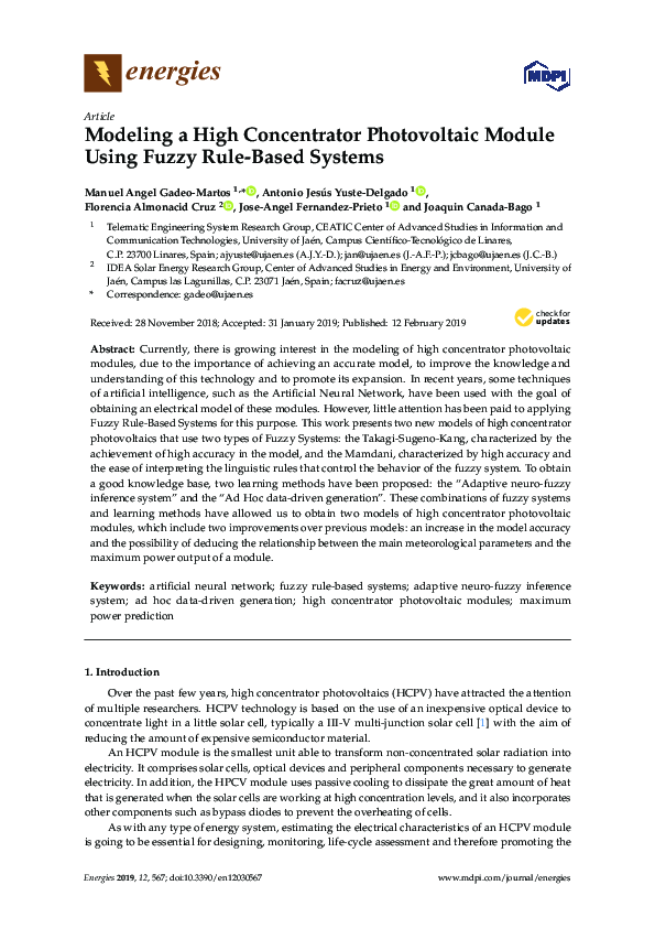 (PDF) Modeling a High Concentrator Photovoltaic Module Using Fuzzy Rule-Based Systems