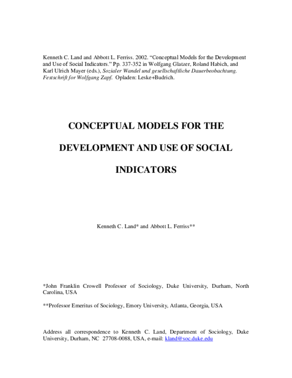 (PDF) Conceptual Models for the Development and Use of Social Indicators