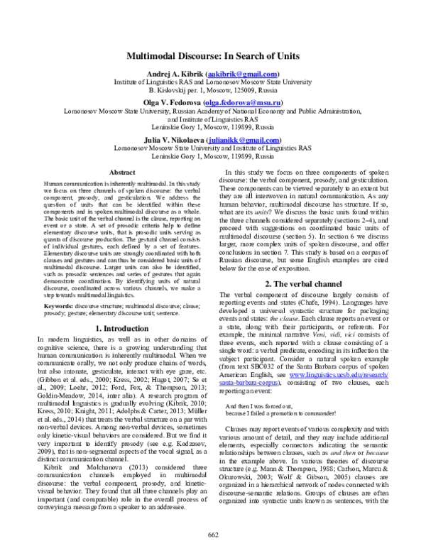 (PDF) Multimodal Discourse: In Search of Units