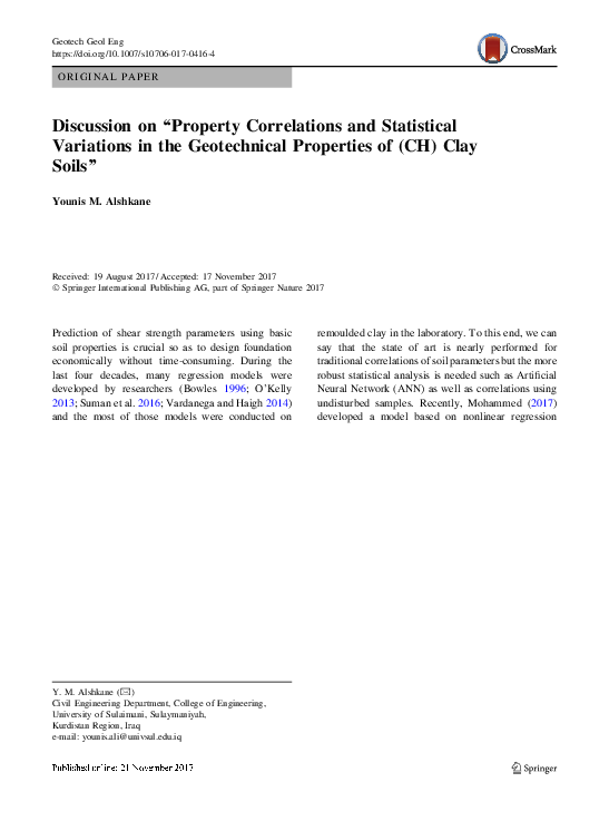 (PDF) Discussion on “Property Correlations and Statistical Variations in the Geotechnical ...