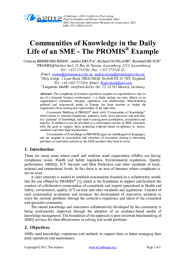 (PDF) Communities of Knowledge in the Daily Life of an SME - The PROMIS ...