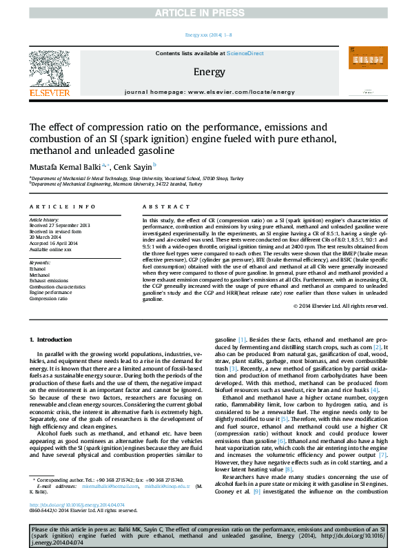 Pdf The Effect Of Compression Ratio On The Performance Emissions And Combustion Of An Si