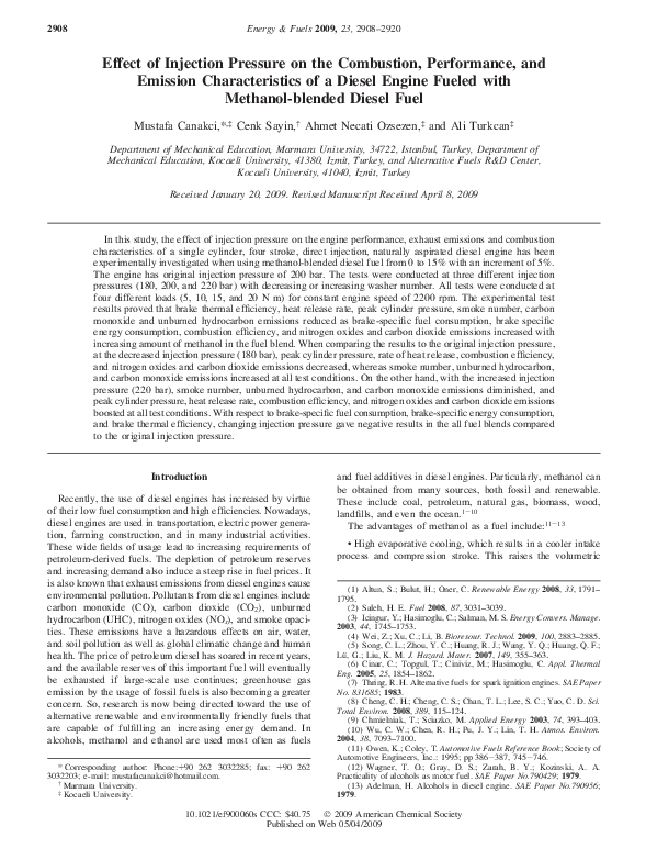 (PDF) Effect of Injection Pressure on the Combustion, Performance, and ...