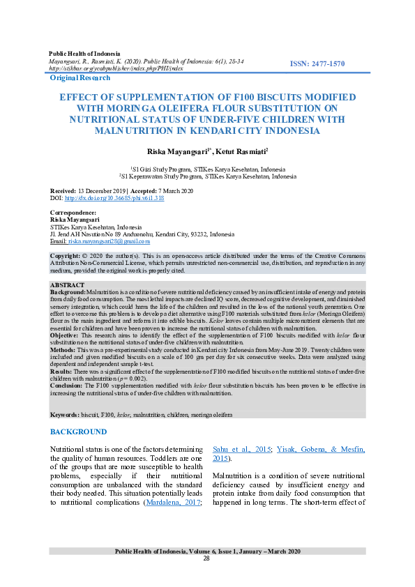 (PDF) Effect of Supplementation of F100 Biscuits Modified with Moringa ...