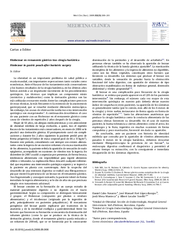 (PDF) Fitobezoar en remanente gástrico tras cirugía bariátrica