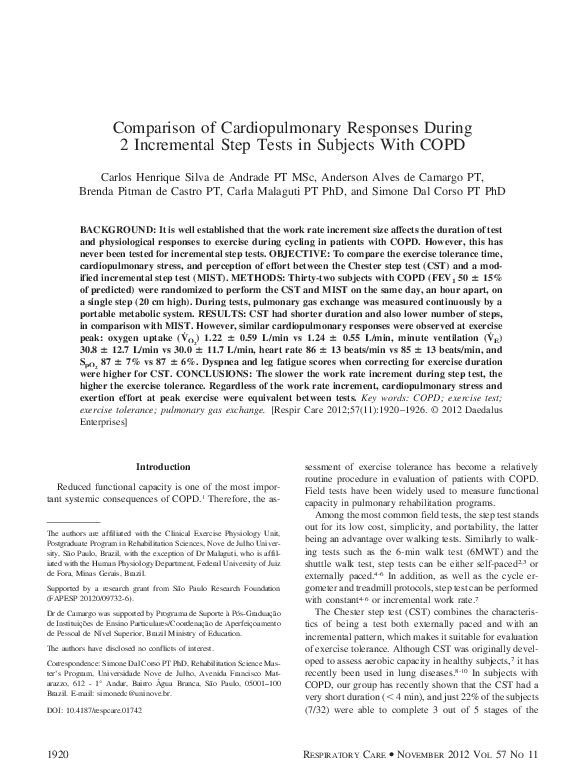 (PDF) Comparison of Cardiopulmonary Responses During 2 Incremental Step ...
