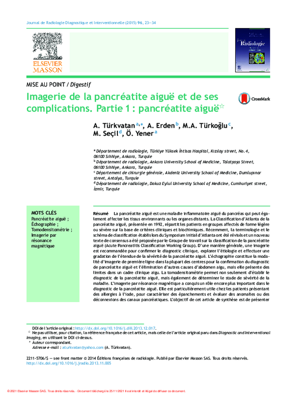 (PDF) Imagerie de la pancréatite aiguë et de ses complications. Partie ...