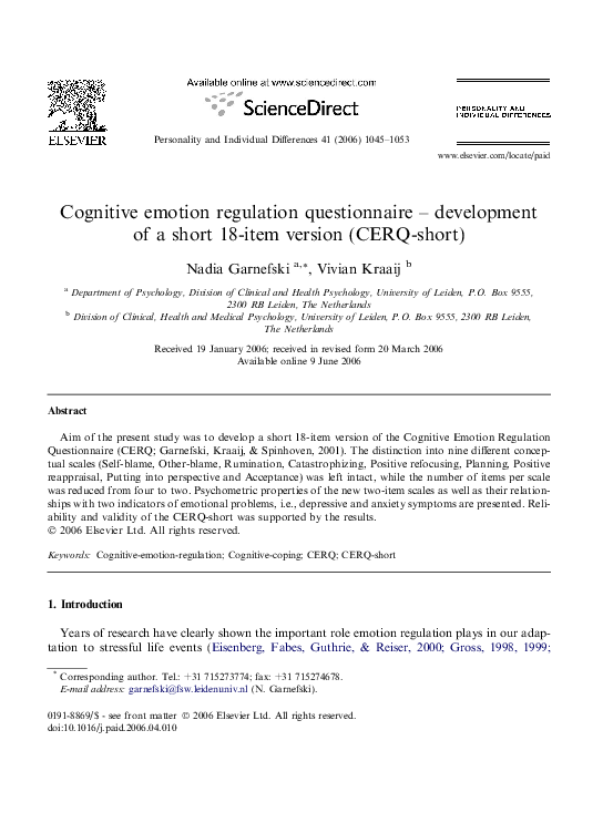 (PDF) Cognitive emotion regulation questionnaire – development of a ...