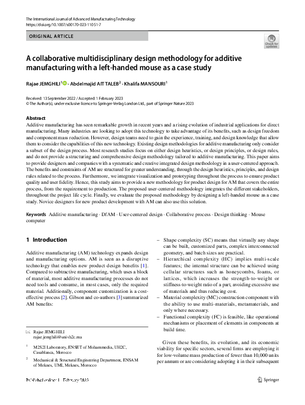 (PDF) A collaborative multidisciplinary design methodology for additive manufacturing with a ...